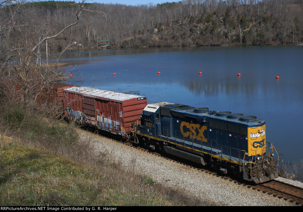CSXT 6101 LHF on the H74421 local returns to Lynchburg after working the paper mill at Big ...